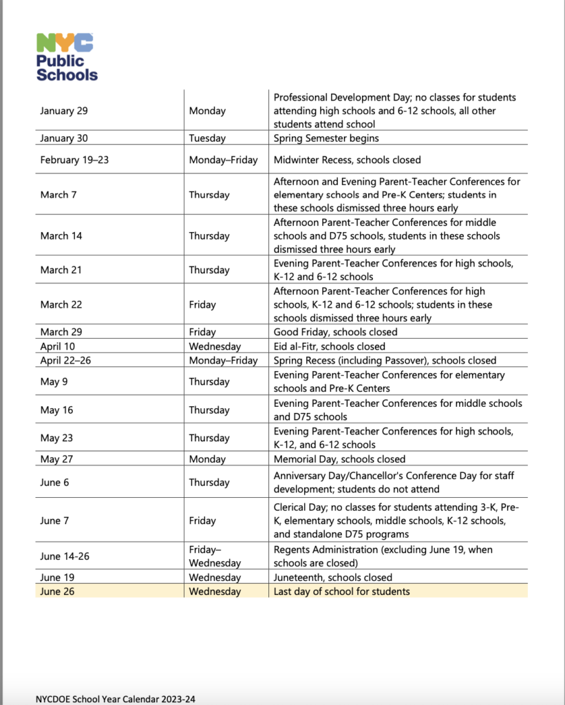 NYC Public Schools 2023-2024 School Calendar – A Vision to Empower